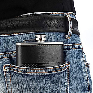 YFS Whiskey Flask With American Flag for Liquor and Funnel, 8 Oz Leak Proof Stainless Steel Pocket Hip Flask with Soft Touch Leather Cover, Black Flask for Men