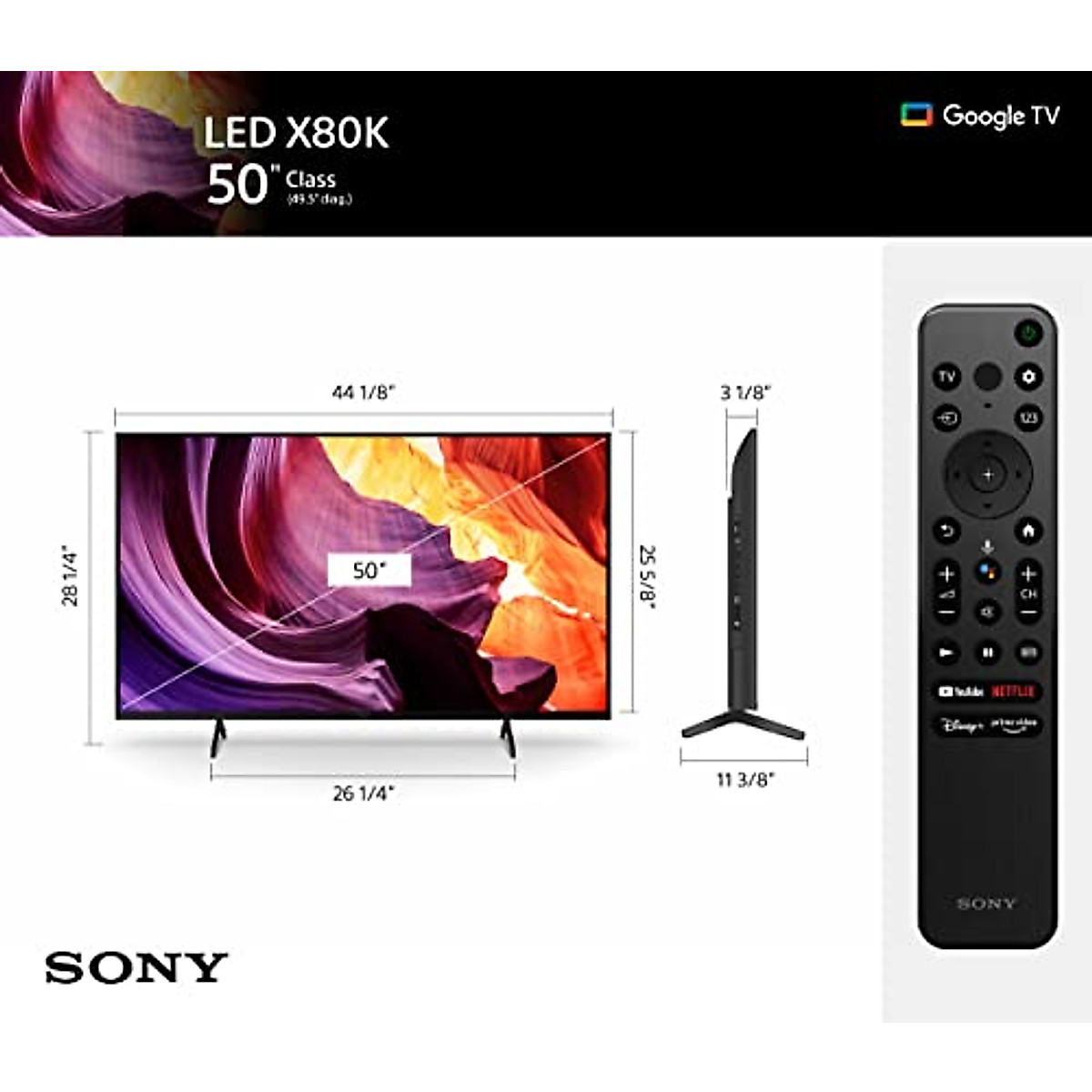 Sony 50 Inch 4K Ultra HD TV X80K Series: LED Smart Google TV with Dolby Vision HDR KD50X80K- Latest Model