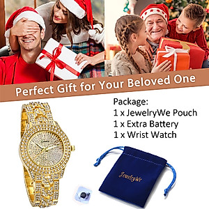 JewelryWe Men Women Watches Gold Tone Alloy Quartz Watch Stylish Rhinestone Business Casual Dress Wristwatches