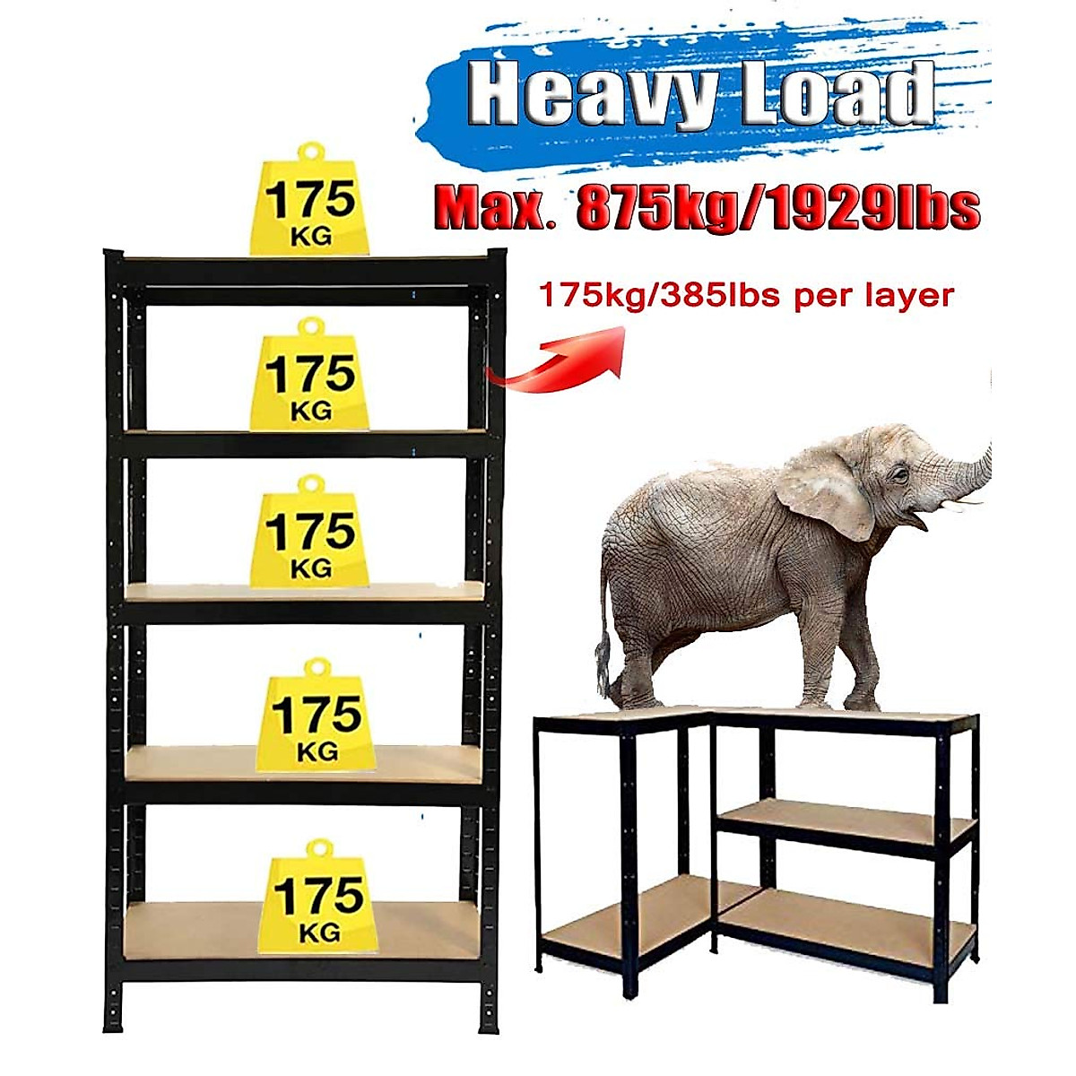 Baconfryegg 70.86" Storage Shelves Hardware & Outdoor Heavy Duty Garage Shelf Steel Metal Storage Shelving Unit, 5 Level Adjustable Shelf for Home/Office/Dormitory/Garage, 70" H x 35" W x 15" Deep