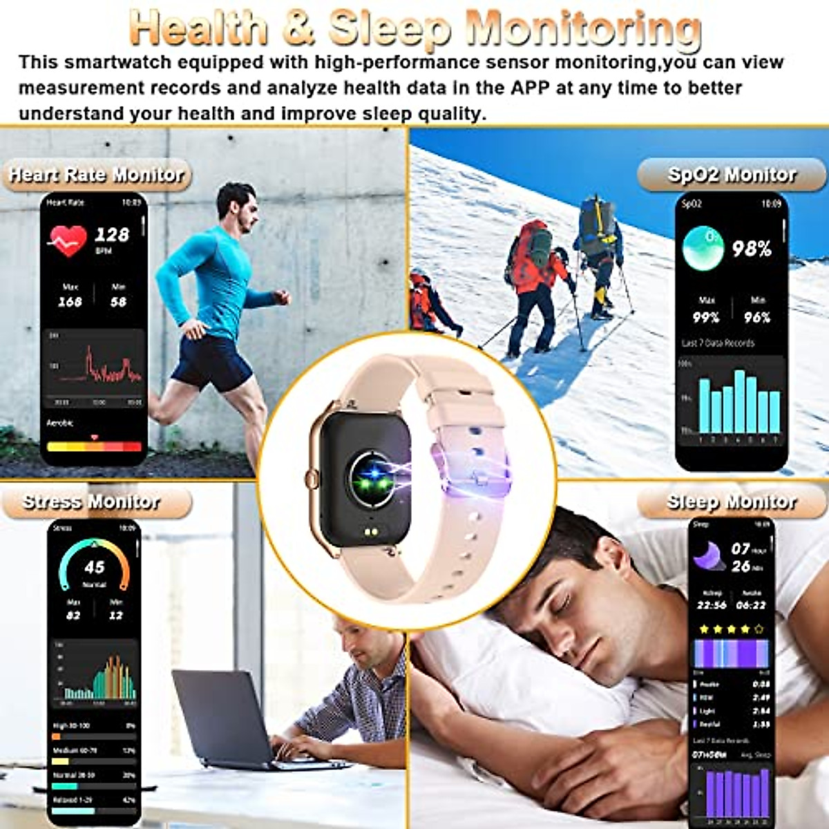 Smart Watch(Answer/Make Call), 1.96" Touch Screen Smartwatch for Android and iOS Phones with Heart Rate & Sleep Monitor, Blood Oxygen Tracking, IP68 Waterproof Fitness Tracker for Men and Women
