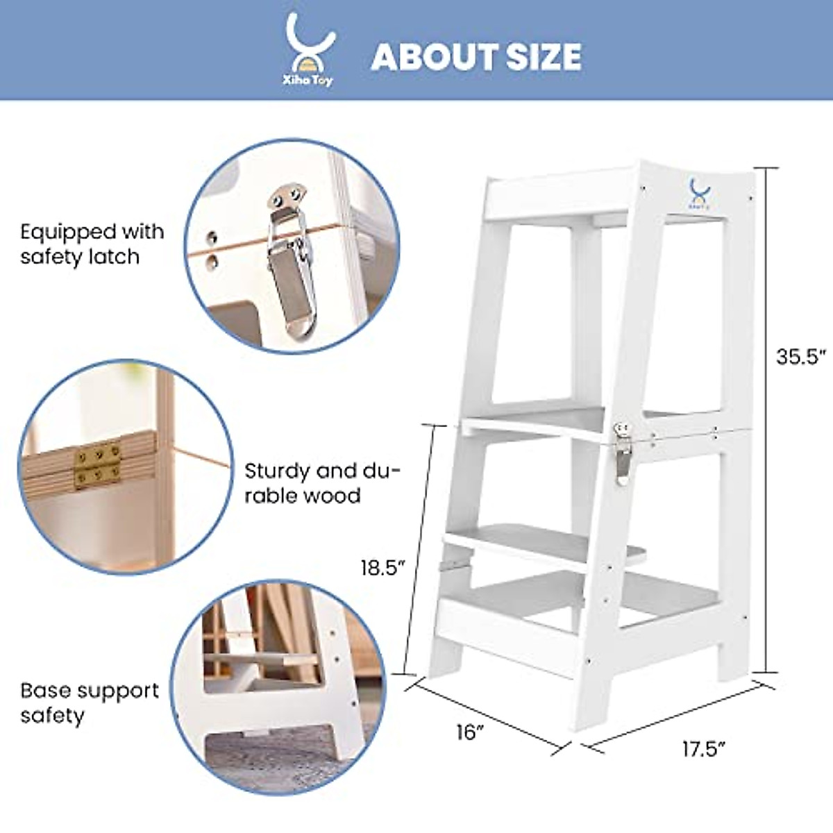 XIHAToy Learning Tower for Kids Kitchen Helper Step Stool for Toddlers Child Kitchen Stool Helper Folded Step-Up Standing Tower (White)