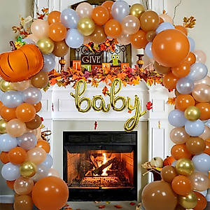Fall Balloon Arch Garland Kit, 18" 10" Retro Burnt Orange Gold Blue Fall Balloons Decorations for Fall Baby Shower Decorations Autumn Thanksgiving Little Pumpkin Birthday Party Decorations