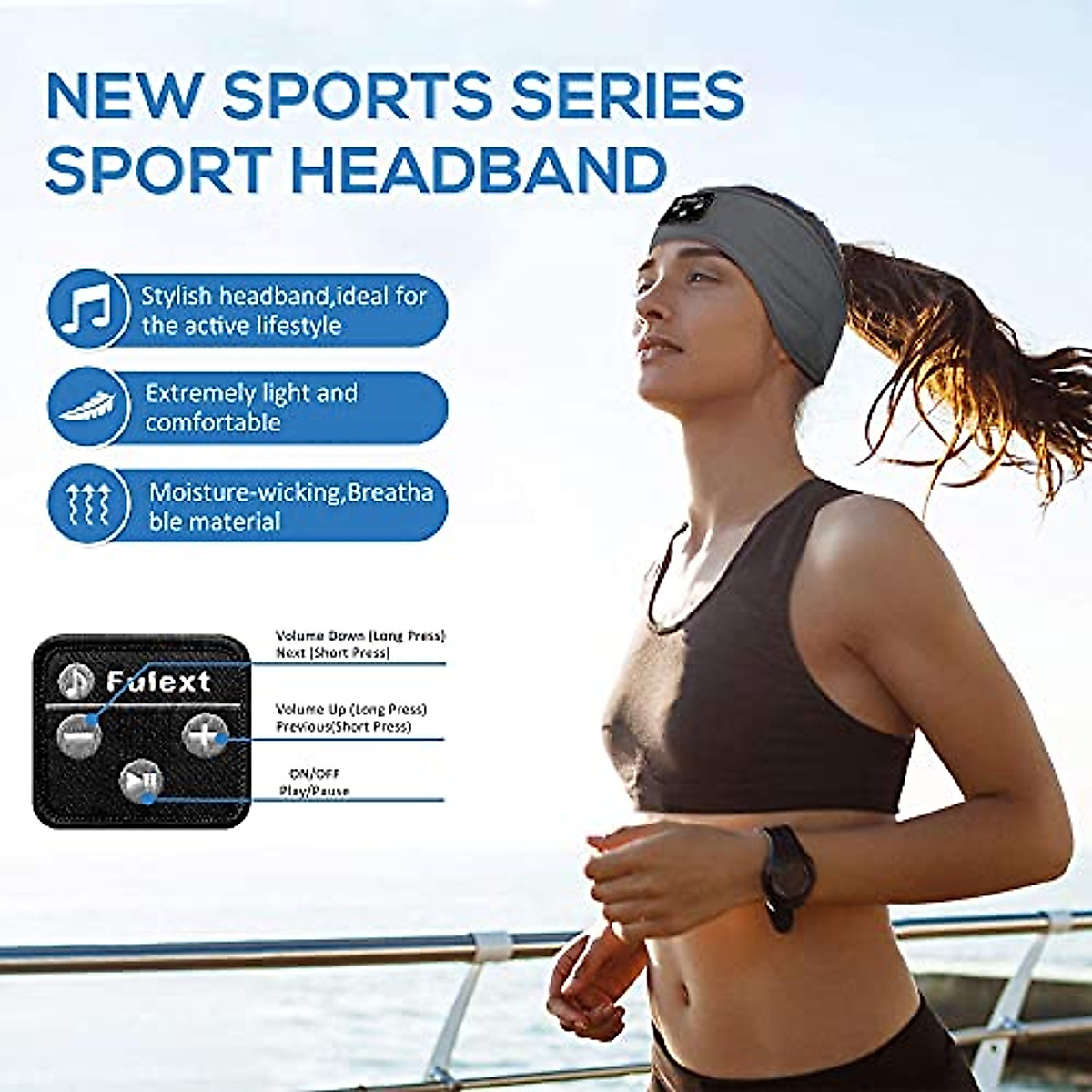 Fulext Sleep Headphones Wireless, Upgrade Wireless Sports Headband Headphones with Ultra-Thin HD Stereo Speakers Long Time Play for Side Sleepers Running Yoga Travel, Gifts for Men Women