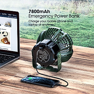 Camping Fan with LED Lantern, 7800mAh Rechargeable Portable Tent Fan with Remote Control, Power Bank, 180°Head Rotation, Perfect Quiet Battery Operated USB Fan for Picnic, Barbecue, Fishing (Green)