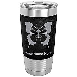 LaserGram 20oz Vacuum Insulated Tumbler Mug, Swallowtail Butterfly, Personalized Engraving Included (Faux Leather, Black)