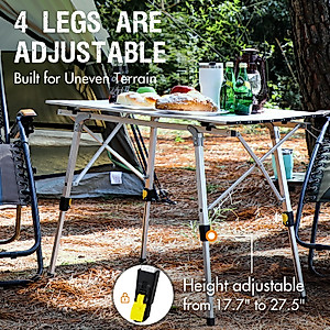 PORTAL Camping Table Portable Foldable with Adjustable Legs, Aluminum Folding Table Roll Up Table with Carrying Bag for Outdoor, Beach, Picnic, Backyards, BBQ and Party, Silver, Big