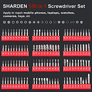 SHARDEN Precision Screwdriver Set 140 in 1 Magnetic Driver Kit Professional Repair Tool Kit with Portable Bag for iPhone, iPad, PC, Computer, Laptop, MacBook, Tablet, Xbox, Game Console, Watch (Red)