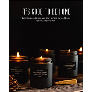 Craft & Kin Premium Vintage Leather Candle | Black Spring Scented Candles for Men | Long Lasting with 45 Hour Burn Time, 7.6oz | Made with Soy | Aromatherapy at Home | Gifts for Men