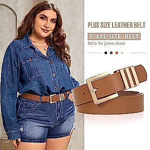 XZQTIVE Plus Size Women's Leather Belts for Jeans Pants Dress Fashion Ladies Waist Belt with Square Gold Buckle,brown