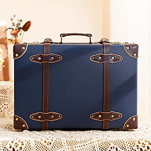 urecity Vintage and Cute Carry-on Overnight Case Non-wheeled Mini Leather Trunk Suitcase with Shoulder Strap