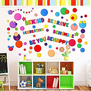 332 Pieces Polka Dots Wall Sticker Rainbow Colorful Inspirational Circle Wall Decal Motivational Phrases Sticker Letter Sticker Be Thankful, Be Brave Decal for Classroom Nursery Playroom School