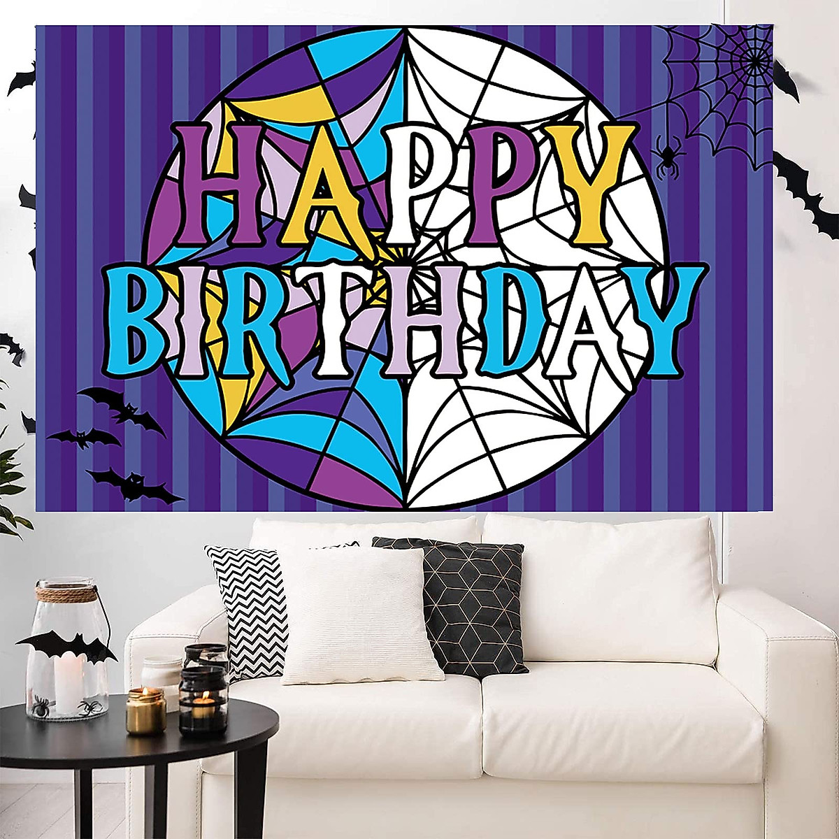 Wednesday Banner Wednesday Horror Theme Birthday Photography Backdrop Kids Boys Girls Birthday Party Decorations Supplies Black White Stripe Photo Banner Props（5x3ft）