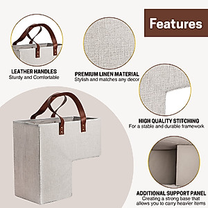 SAM AND MABEL Stair Baskets for Carpeted and Wooden Stairs – 16" L x 10" W x 16" H Staircase Basket with Handles, Collapsible Stairstep Storage Organizer for Home and Office Decor (Natural Beige)