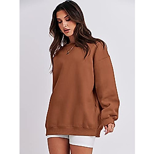 ANRABESS Womens Oversized Fleece Sweatshirts Pullover Teen Girls Crew Neck Casual Hooded Sweatshirt Fall Halloween Outfit Clothes for Preppy 1019jiaotang-M Caramel
