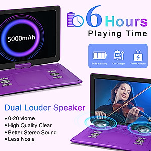 𝗝𝗘𝗞𝗘𝗥𝗢 17.9" Portable DVD Player with 15.6" Large Screen, 6 Hours 5000mAh Rechargeable Battery, Region Free, DVD Player Portable for Kids, Sync TV and Support CD/DVD/SD Card/USB, Car Charger