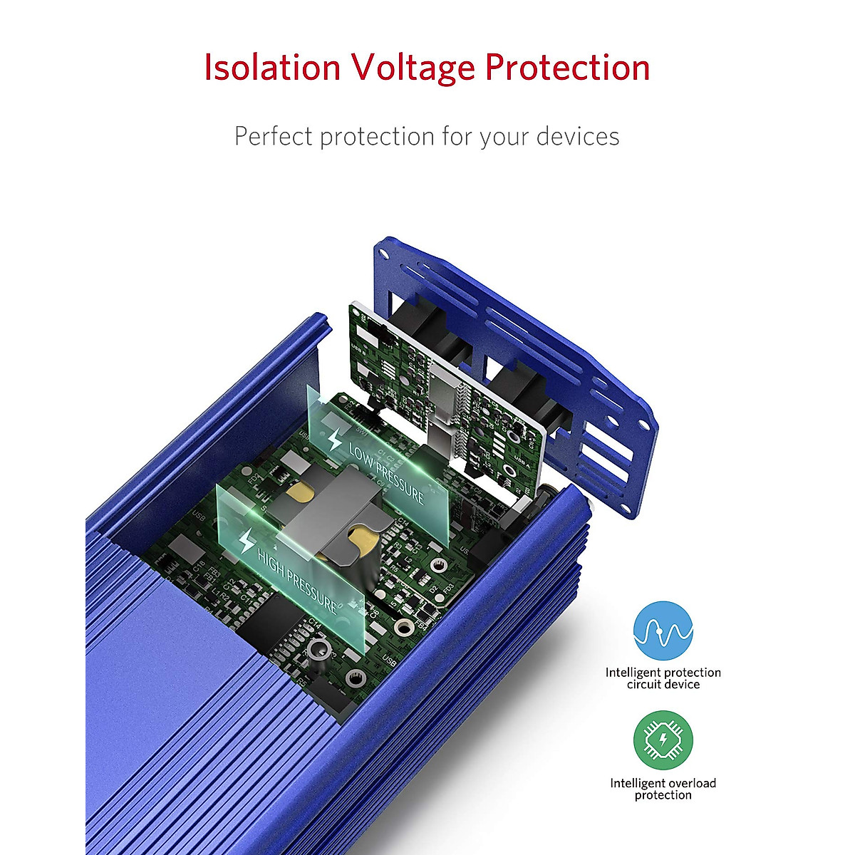BESTEK 500W Power Inverter DC 12V to 110V AC Converter with 4.8A Dual USB Car Charger ETL Listed (Blue)
