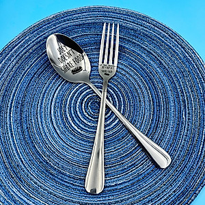 HSSPIRITZ 2 Pieces Joey Doesn't Share Food Funny Engraved Stainless Spoon Fork Set,Friends Tv Show Merchandise,Kitchen Dinner Spoop and Fork for Women, Men, Friends, Sister Birthday Christmas Gifts