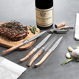 AU NAIN Laguiole Set of 4 Steak Knives with Juniper Wood Handles