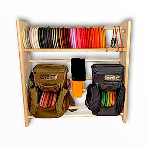 Shadow Pine Woodworks Disc Golf Accessories | Disc Golf Storage Rack | Customizable Sizing Stores 15 to 250 Discs | 3 Levels Tall, 3 Feet Wide, Stores Over 150 Discs