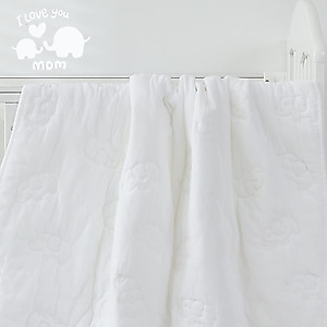 Brandream Gender Neutral Boho Bohemian Baby Girl Boy Nursery Crib Bedding Set - 3pc - Solid Color White Farmhouse Chic Unisex Elephant Embroidery Cotton Quilt Set