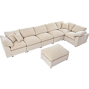 JURMALYN 129.3" Oversized Modular Sectional Sofa Couch for Living Room L U Shaped Sofa with Ottoman, Corner Convertible Sectional Couch for Home Office Spacious Space -Beige