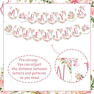 Fangleland Tea Party Baby Shower Banner for Girl - A Baby Is Brewing Tea Theme Pink Floral Banner Decorations, Girl’s Gender Reveal Pregnancy Celebration Hanging Garland Party Supplies