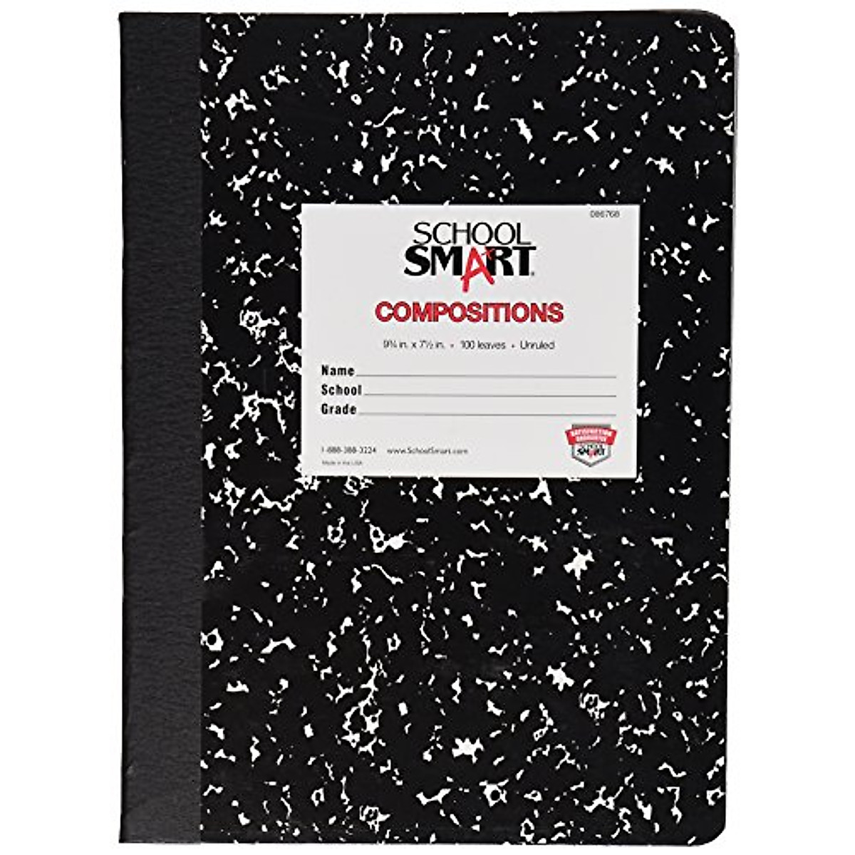 School Smart Hard Cover Composition Book, Unruled, 9-3/4 x 7-1/2 Inches, 100 sheets
