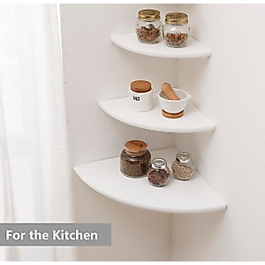 Corner Shelf, White Solid Oak Wood Floating Corner Shelves Wall Mount Round End Floating Speaker Shelf for Small Plant Photo Frame (White, 10in)