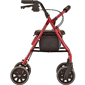 NOVA Zoom Rollator Walker with 22” Seat Height, Rolling Walker with Locking Hand Brakes, Padded Seat and 8” Wheels, Color Red