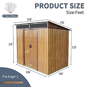 Ball & Cast 6x5ft Metal Outdoor Storage Shed with Sliding Lockable Door and Transparent Plate,Steel Garden Sheds W/Sloped Roof and Foundation,All Weather Waterproof Tool House,for Lawn,Garden,Coffee