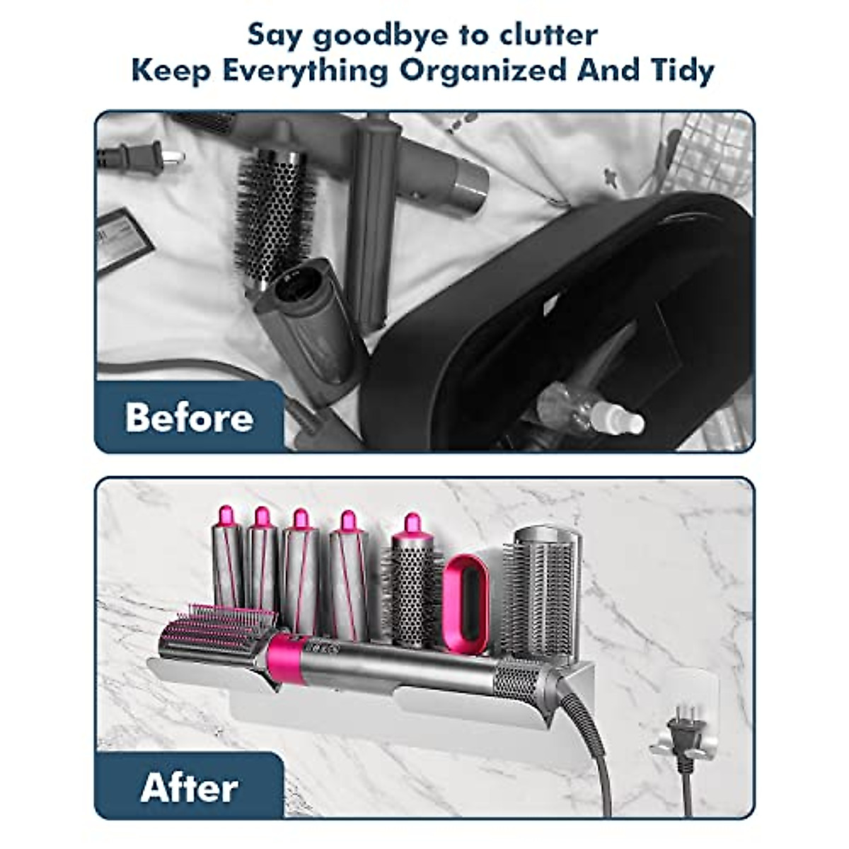 JiRiCHMi Storage Stand Holder for Dyson Airwrap, Metal Wall Mount Stand for 8-Hole Airwrap Styler and Accessories, for Home Bedroom Bathroom, Silver (Stand Only)