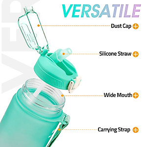 YC Kitchen Motivational Water Bottle with Time Marker- 32oz Water Bottles with Times to Drink, Leakproof & BPA Free Sports Water Bottle with Straw & Carry Strap for Fitness, Gym, and Outdoor Sports