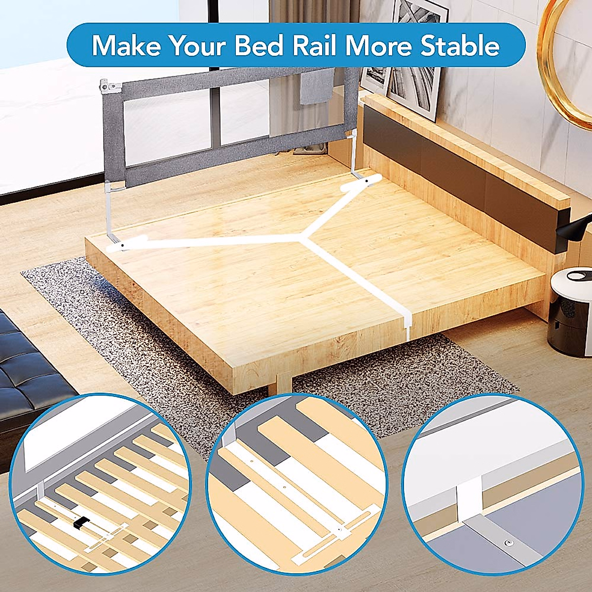 SURPCOS Bed Rails for Toddlers -New Upgraded Extra Long Bed Guardrail for Kids Great Fit for Twin, Double, Full-Size Queen & King Mattress (One Side 78.7 x 26 Inch, Buck)