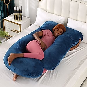 FENGFENG Navy Velvet Large Maternity J-Shaped Home Pregnancy Pillows for Sleeping,Pillow Pregnant Woman Stomach Lift Pillow Side Sleeping Pillow Waist Navy Pillow(31"x47"x70")