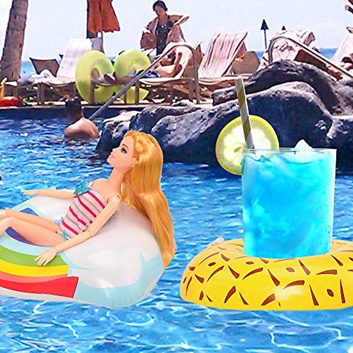 Pool Floaties for Girl Dolls, Fun Swimming Pool Party Ring Inflatable Drink Holder for11.5 inch Dolls Pool Toys