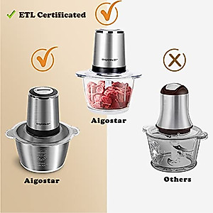 Aigostar 8-Cup Food Processor, Electric Food Chopper with 1.8L Stainless Steel Bowl for Garlic, Meat, Vegetables, Fruits and Nuts, Onion Chopper for Dicing, Mincing, and Puree, 300W(1)
