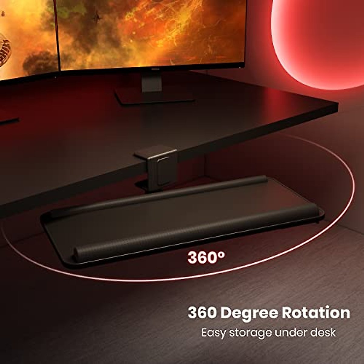 Tilt&Height Adjustable Keyboard Tray Under Desk or Above Desk - Klearlook 2 in 1 PU Leather Clamp-on Rotating Keyboard Platform w/Wrist Rest&Drawer(Under Desk,Upon Desk),25x11"Sit Stand Keyboard Riser