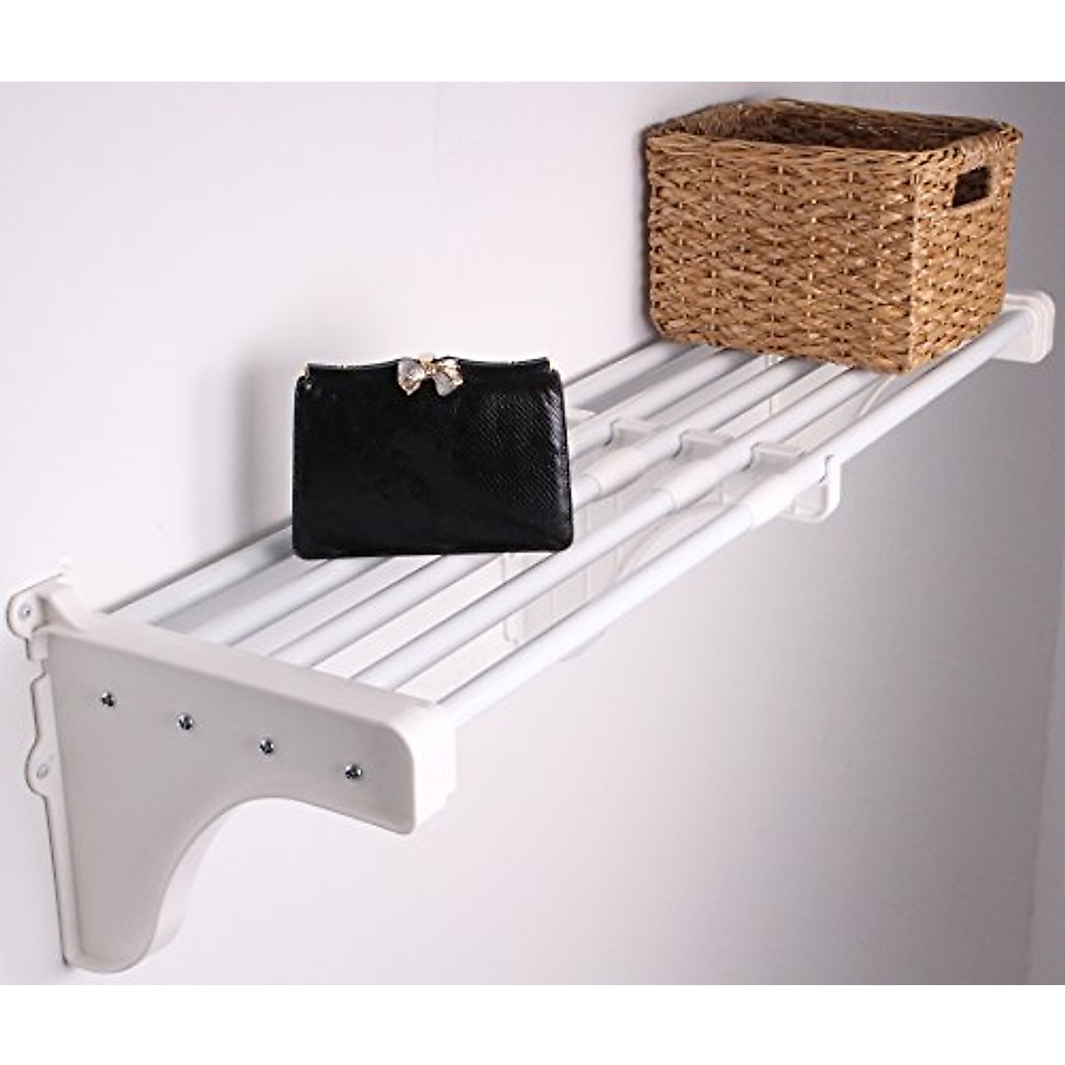 EZ Shelf DIY Expandable Shelf ONLY (No Hanging Rod) - 42.5” - 75” -White-Mounts to Backwall(Floating) with 2 End Brackets-Easy to Install-Strong- Closet Wire Shelving Alternative-(EZS-SW72-1-2)