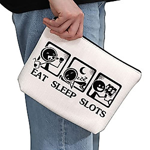 G2TUP Gambler Gift Casino Lover Gift Eat Sleep Slots Makeup Bag Slot Machine Casino Gambling Accessories Pouch Gambling Gift Slot Machine Themed Cosmetic Bag (Eat Sleep Slots White Bag)