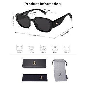 SOJOS Polarized Sunglasses For Women Retro Rectangle Womens Sun Glasses Trendy Narrow Square 90s Shades SJ2232 Black Grey Lens