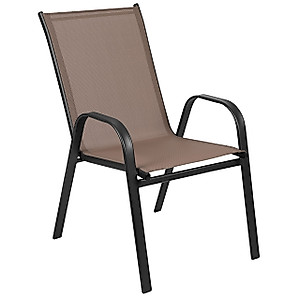 Flash Furniture Brazos Series Outdoor Stackable Patio Chairs with Flex Comfort Material, Stacking Outdoor Modern Sling Patio Chairs, Brown (Pack of 4)