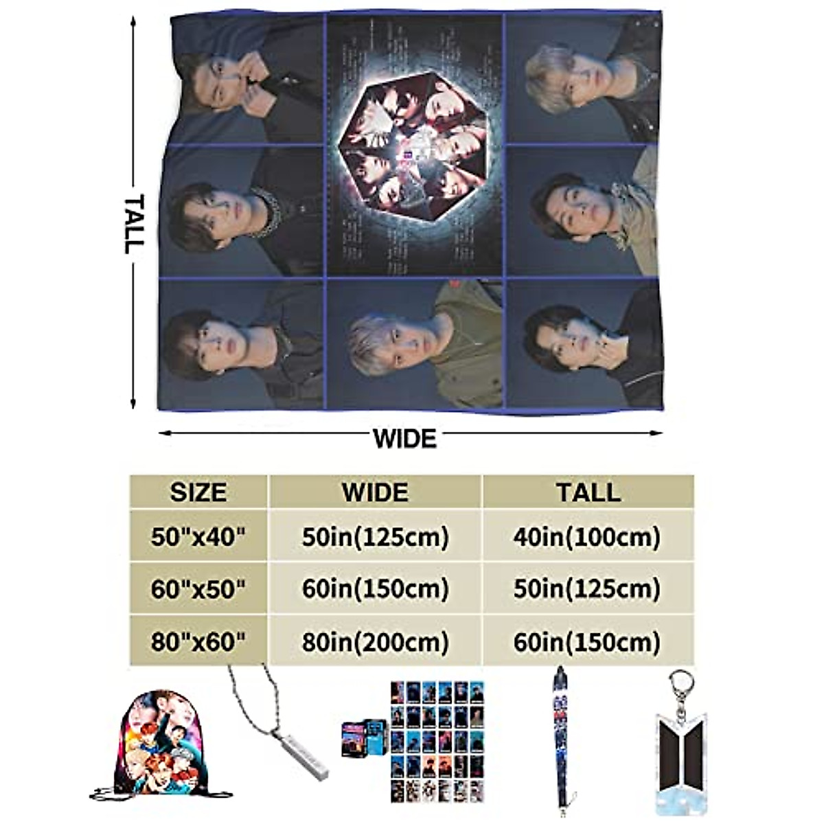 BT Throw Blankets Gift Set Merch Keychain Bag Lanyard Bracelets Posters Living Room Luxury Gift Bedroom 40 x 60 inch Blanket Merchandise