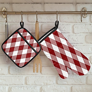 Checker Square Oven Mitts and Pot Holders Sets of 2 Heat Resistant Non-Slip Kitchen Gloves Hot Pads with Inner Cotton Layer for Cooking BBQ Baking Grilling