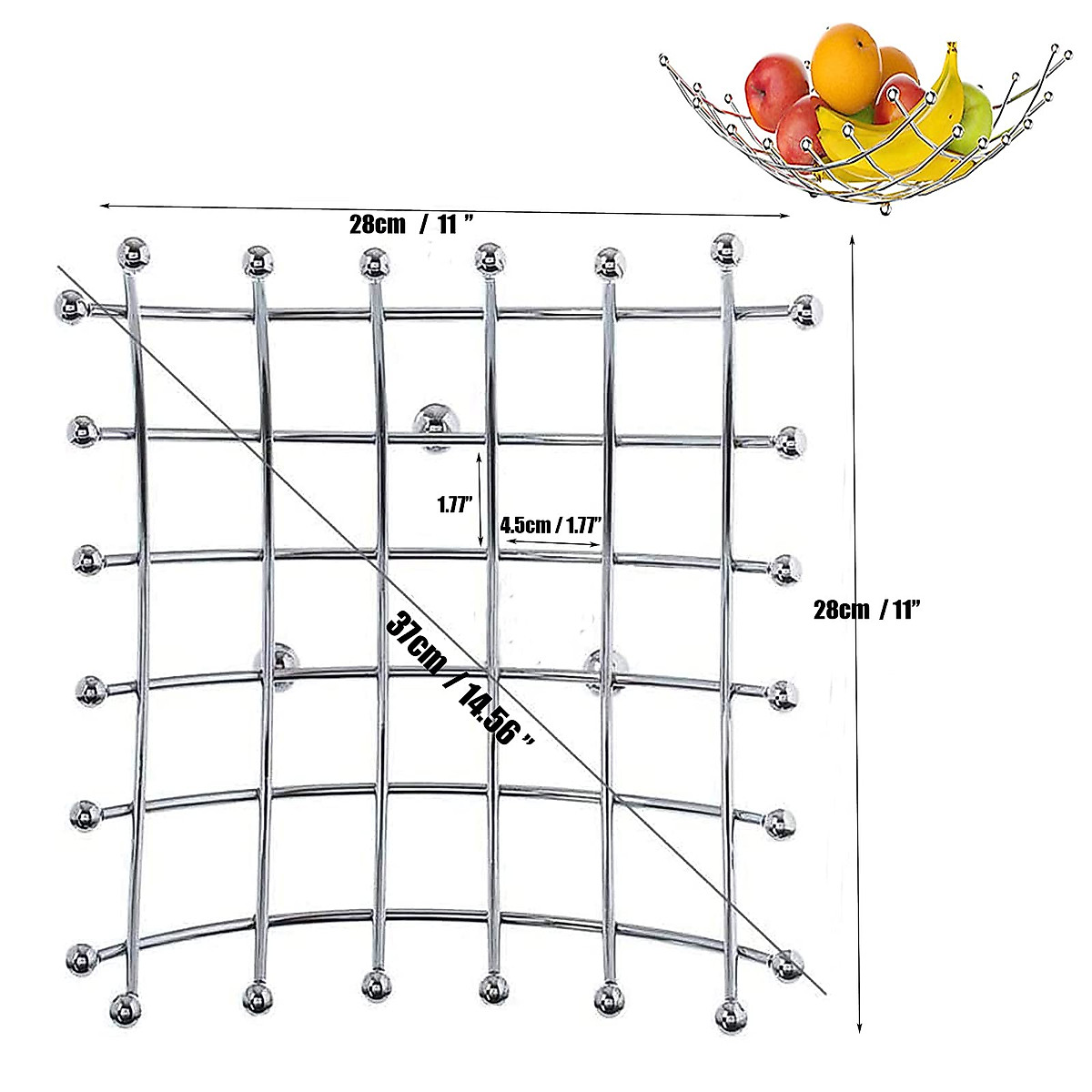 iPstyle Fruit Basket Countertop Fruit Bowl Holder & Decorative Bowl Stand with Free Screws, Perfect for Fruit, Vegetables, Snacks, Household Items, and Much More (Silver)