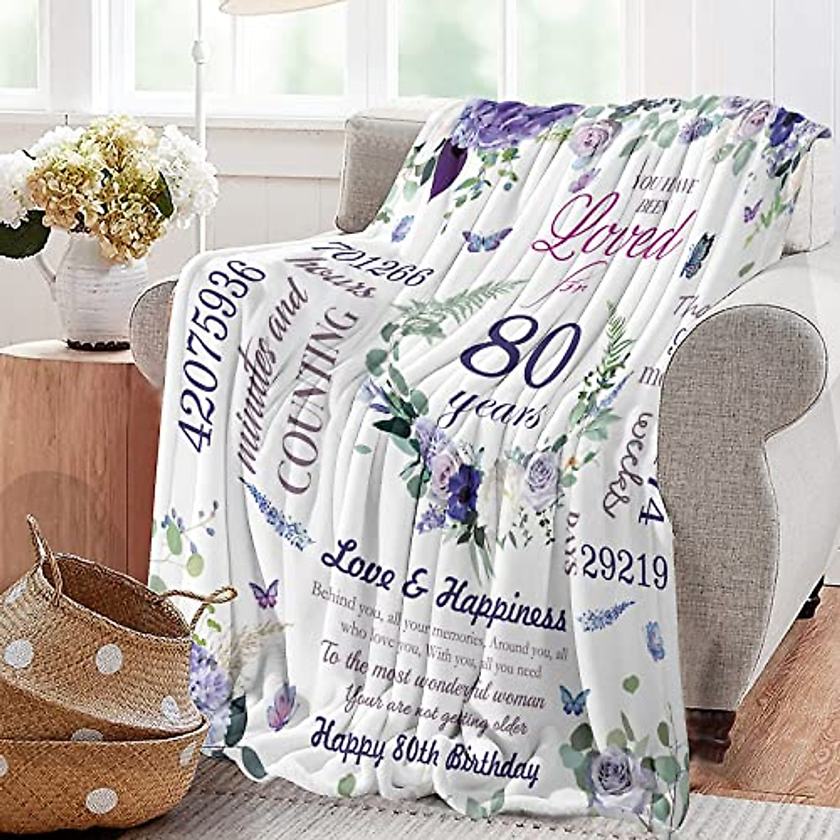 80th Birthday Gifts for Women, Women 80th Birthday Decorations, 80th Birthday Gifts for Her, Birthday Blanket Birthday Gifts Ideas for Grandma, Mom, Sister, Wife, Friend, Aunt, Soft Blanket 50’’X60’’