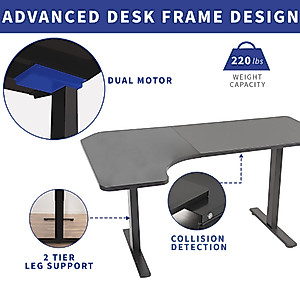 VIVO Electric Dual Motor Height Adjustable 58 x 35 inch Stand Up Desk, Black Reversible Corner Table Top, Black Frame, Standing Workstation with Memory Controller, DESK-KIT-E2RB