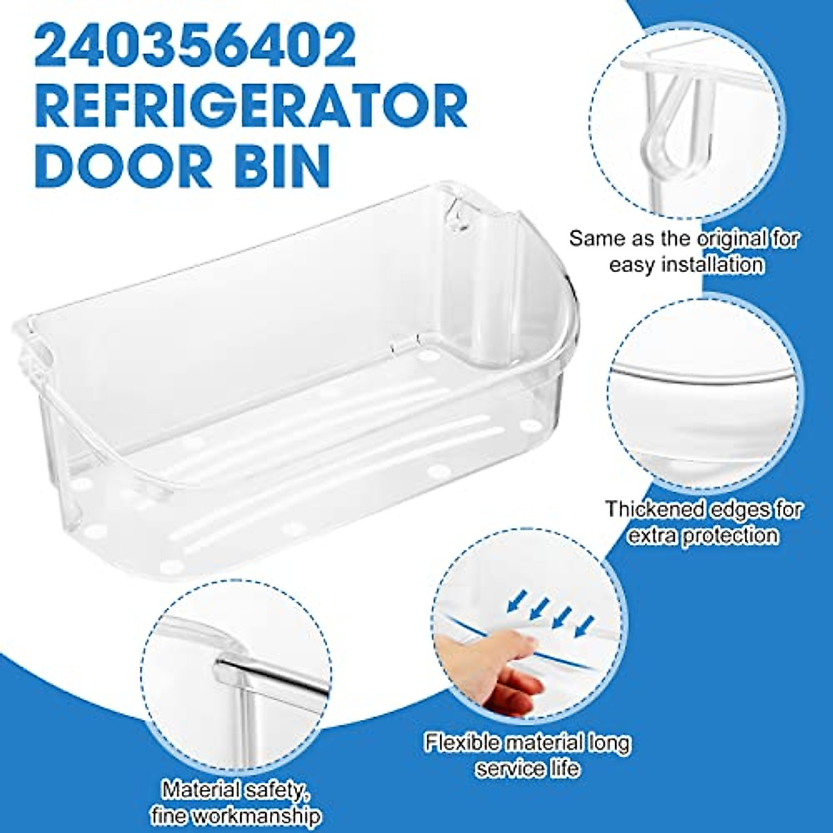 240356402 Refrigerator Door Shelf Replacement for Frigidaire Refrigerator Parts AP2549958, PS430122, 240430312, 240356416, 240356407, Refrigerator Door Bin Shelves (15.4 in L)-2 Pack