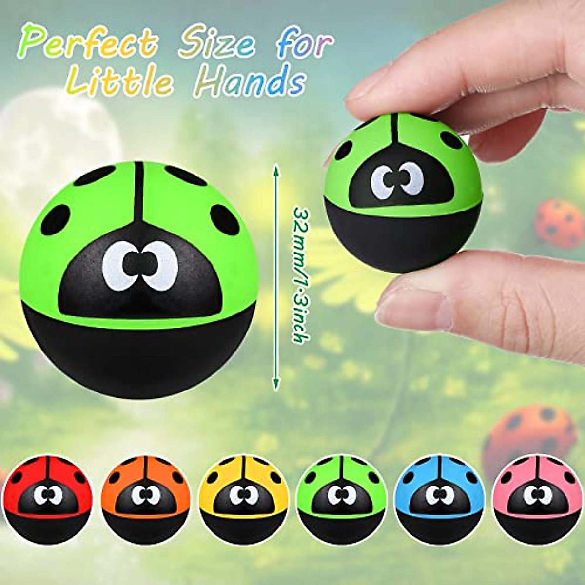24 Pcs Ladybug Bouncy Balls Ladybug Party Favors Small Bouncing Balls 32 mm/ 1.3 Inch Ladybug Theme Rubber Balls 6 Colors Anxiety Fidget Sensory Balls for Kid Carnival Prizes Birthday Gift Bag Filling
