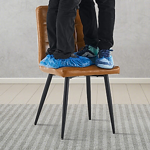 CLIPOP Kitchen Faux Leather Dining Chairs set of 4, Mid-Century Modern Dining Chair with with Square Grid Backrest Heavy Duty Metal Legs, Armless Kitchen Accent Chair for Living Room, Light Brown